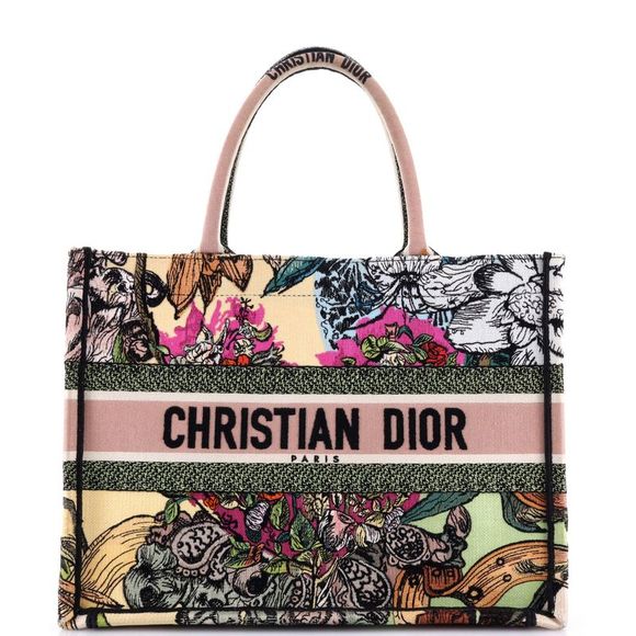 Dior | Bags | Christian Dior Book Tote Embroidered Raffia Medium ...
